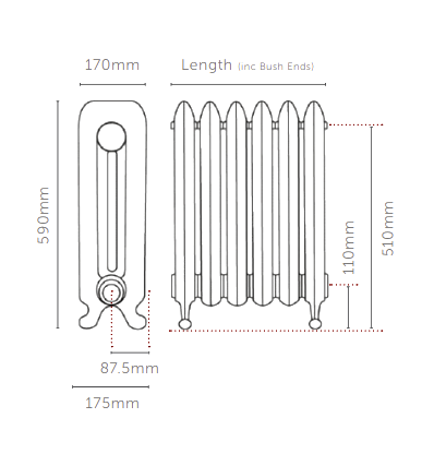 Montpellier Old Style Cast Iron Radiator 590mm high