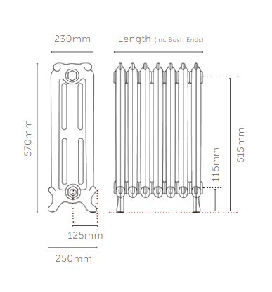 Oxford Cast Iron Radiator 570mm High - Medium Antique Style Radiator