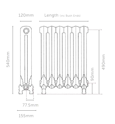 Shaftsbury Cast Iron Radiator 540mm High - Ornate Design