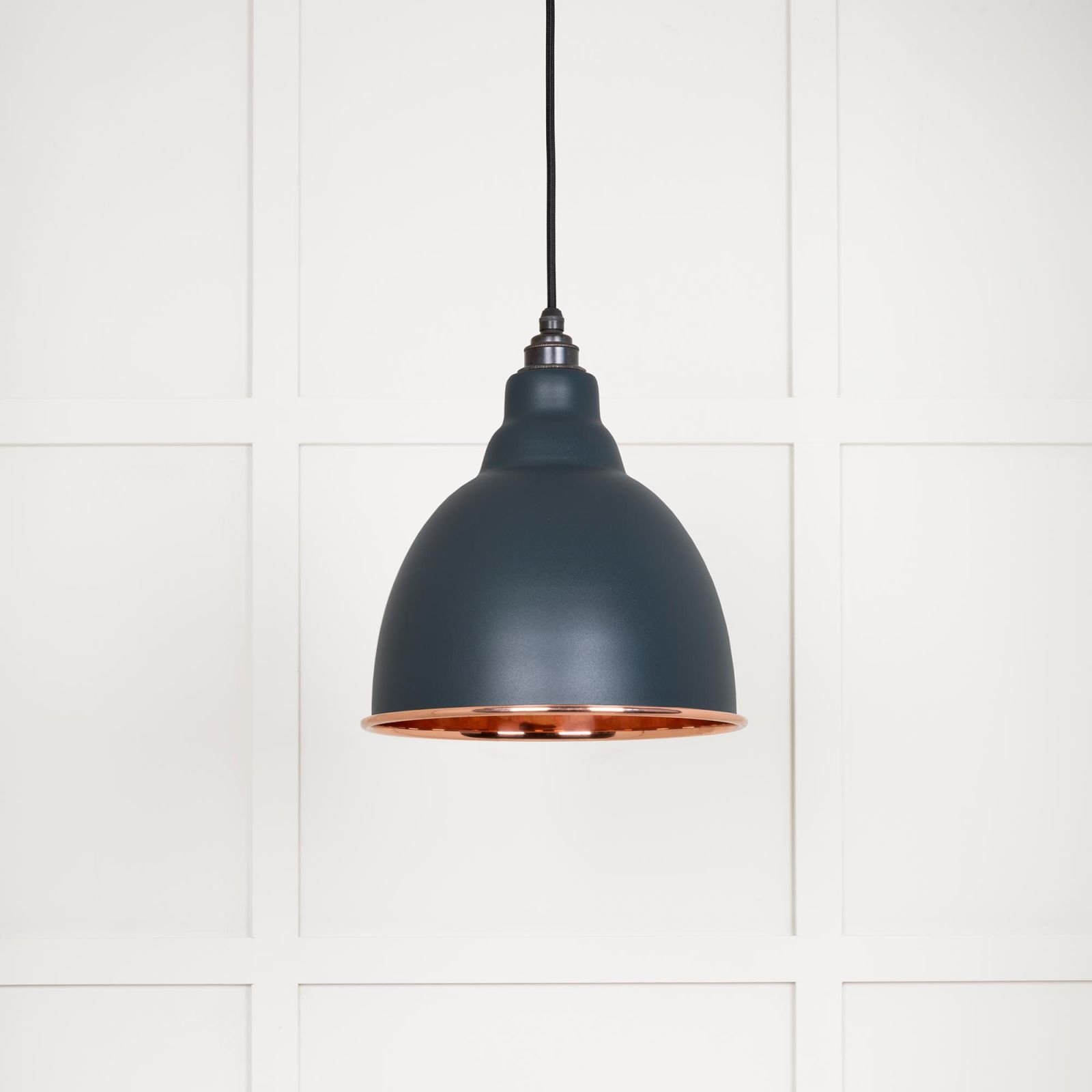 Brindle Pendant Light in Smooth Copper with Soot Exterior