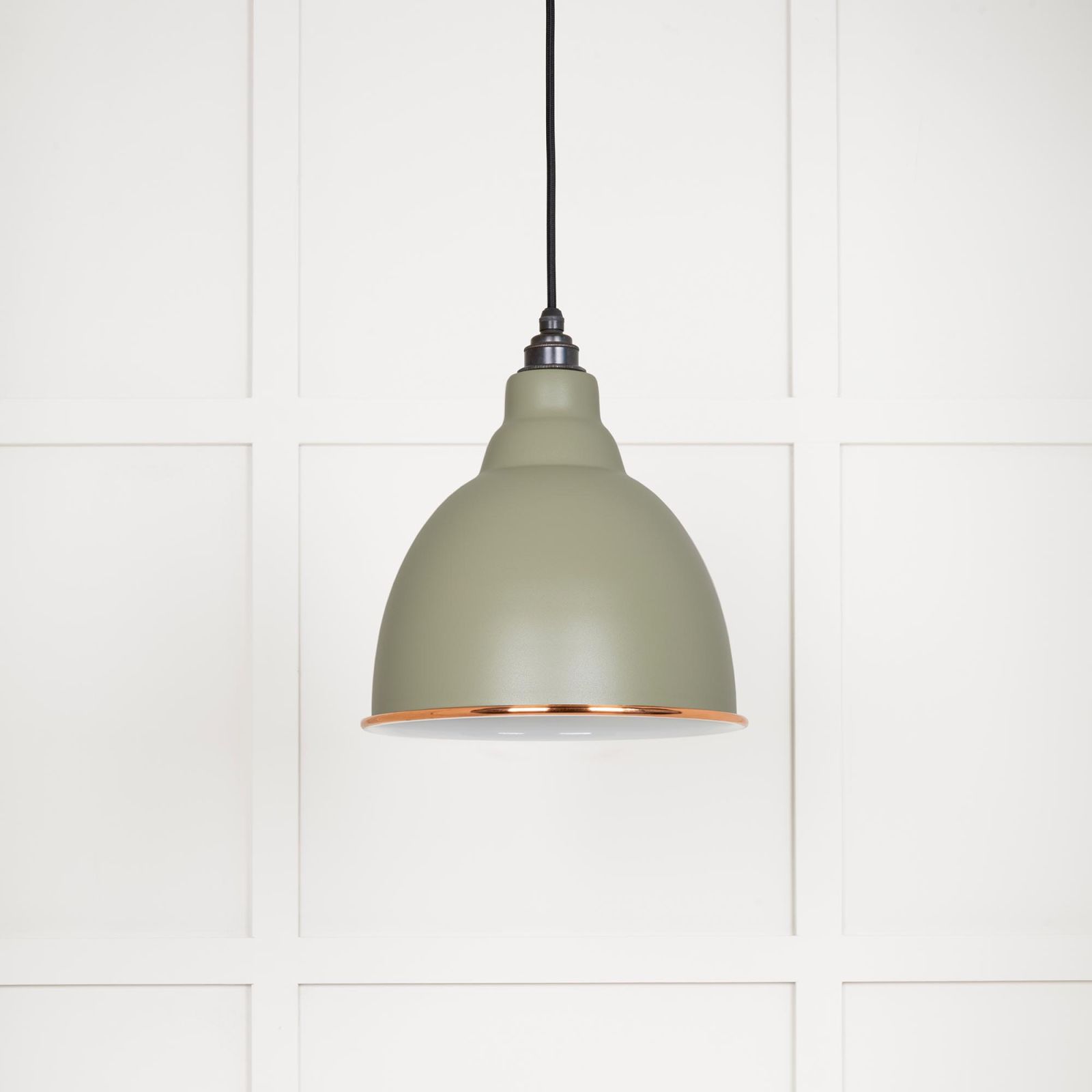 Brindle pendant light in Tump with white gloss interior