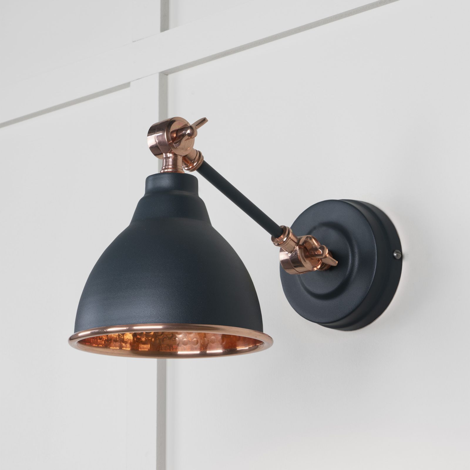 Brindle Wall Light with Hammered Copper Interior and Soot Exterior