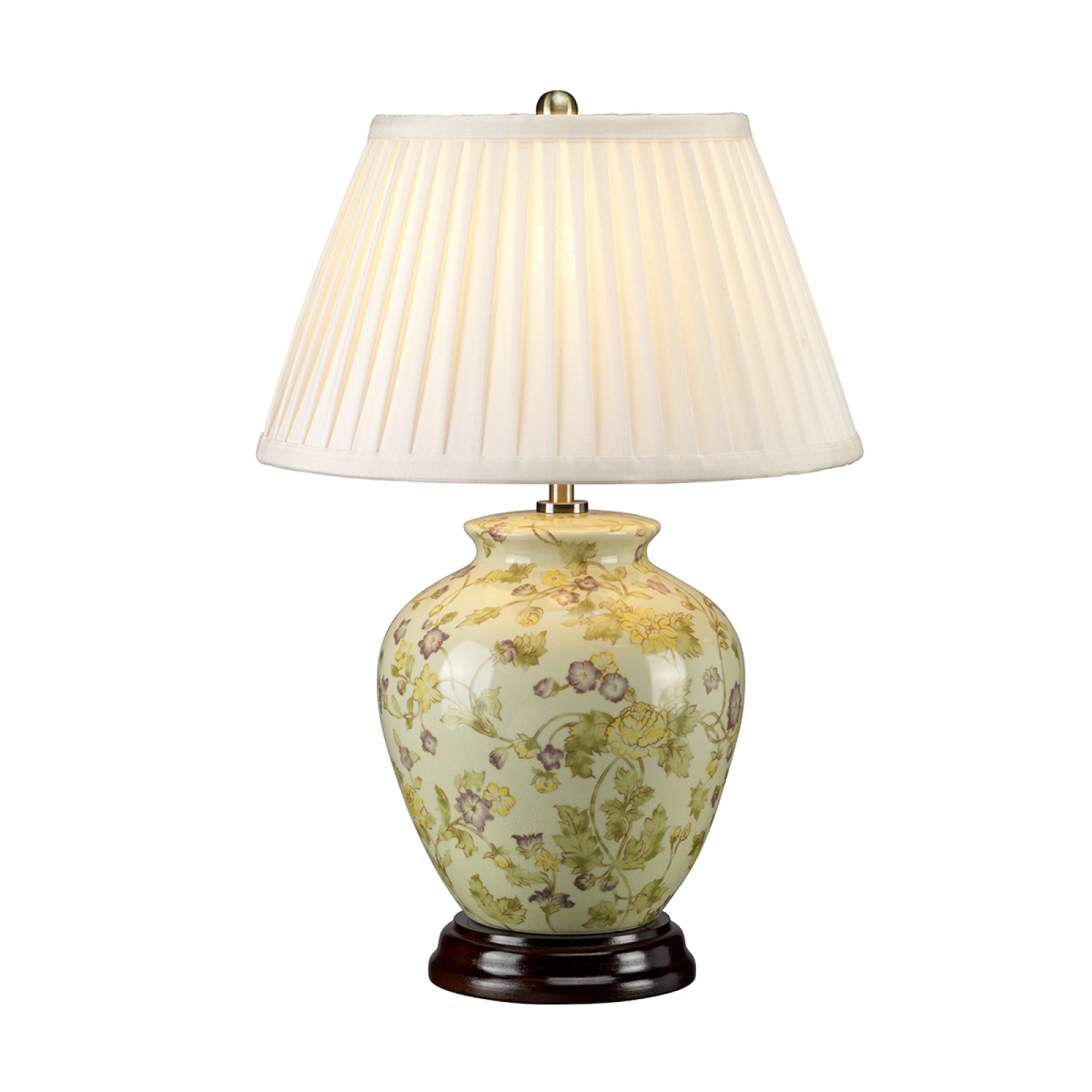 Yelllow Flowers Table Lamp with Porcelain Base and Fabric Shade