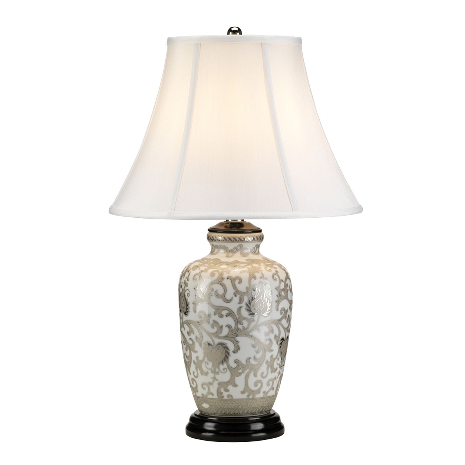 Silver Thistle Table Lamp with Porcelain Base and Fabric Shade