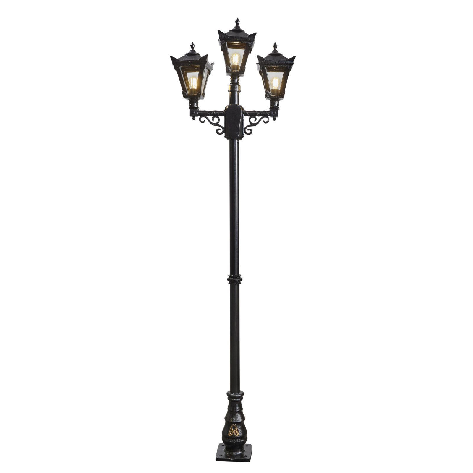 Medium Triple Cast Iron Lanterns on Cast Iron Lamp Post