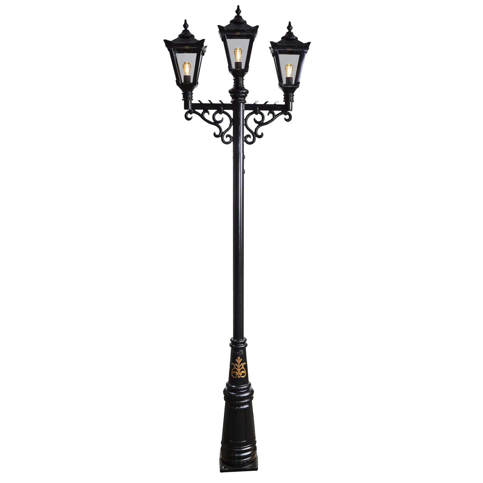 Large Triple Cast Iron Lanterns on Cast Iron Lamp Post