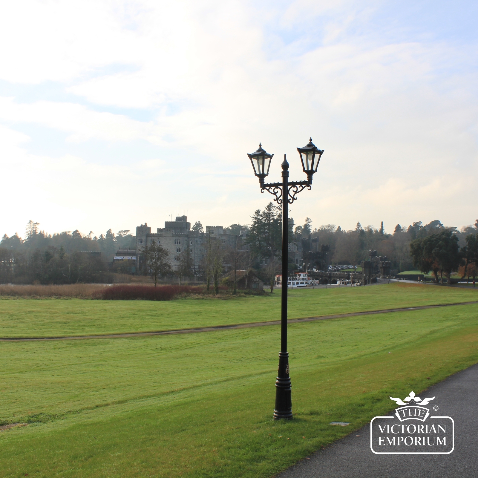 Large Double Cast Iron Lanterns on Cast Iron Lamp Post