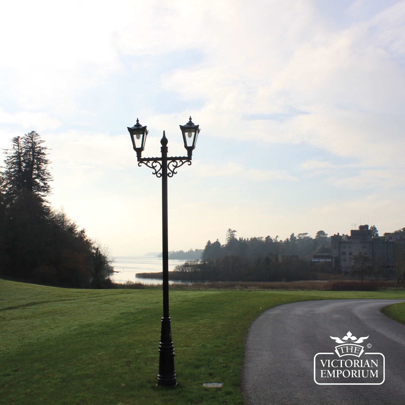 Large Double Cast Iron Lanterns on Cast Iron Lamp Post