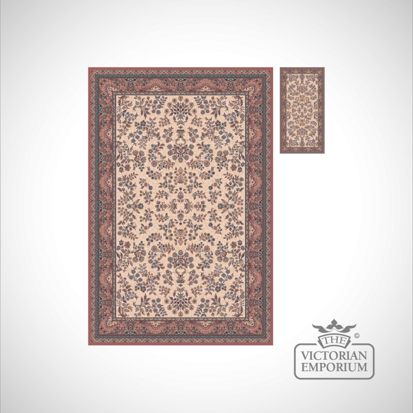 Victorian Rug - style NA1236 in Beige/Rose, Rose or Beige/Green