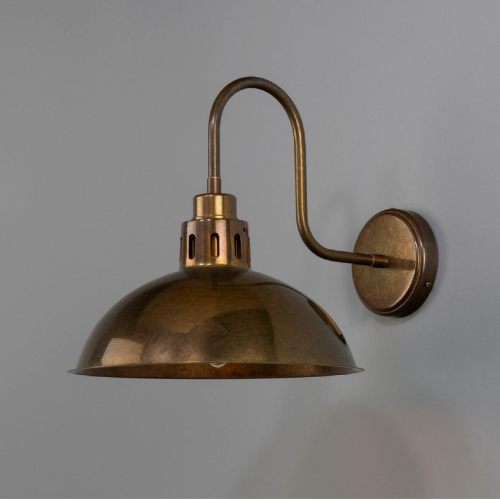 Paris Swan Neck Wall Light - Industrial Vintage-Style Dome-Shaped Brass ...
