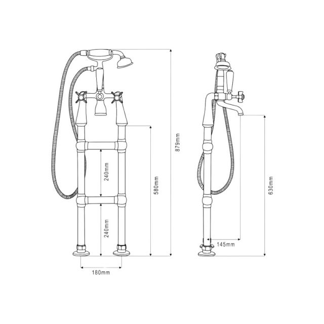 Medium standing taps in chrome or copper,