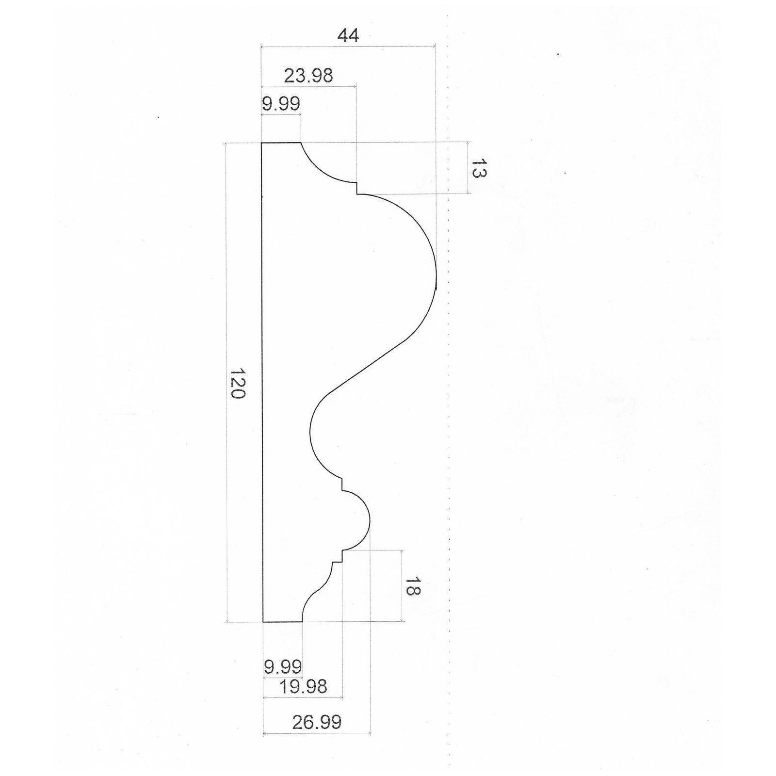 Wooden Dado Rail Moulding in Oak, Ash & Redwood (pine) 120 x 45 mm (Large)