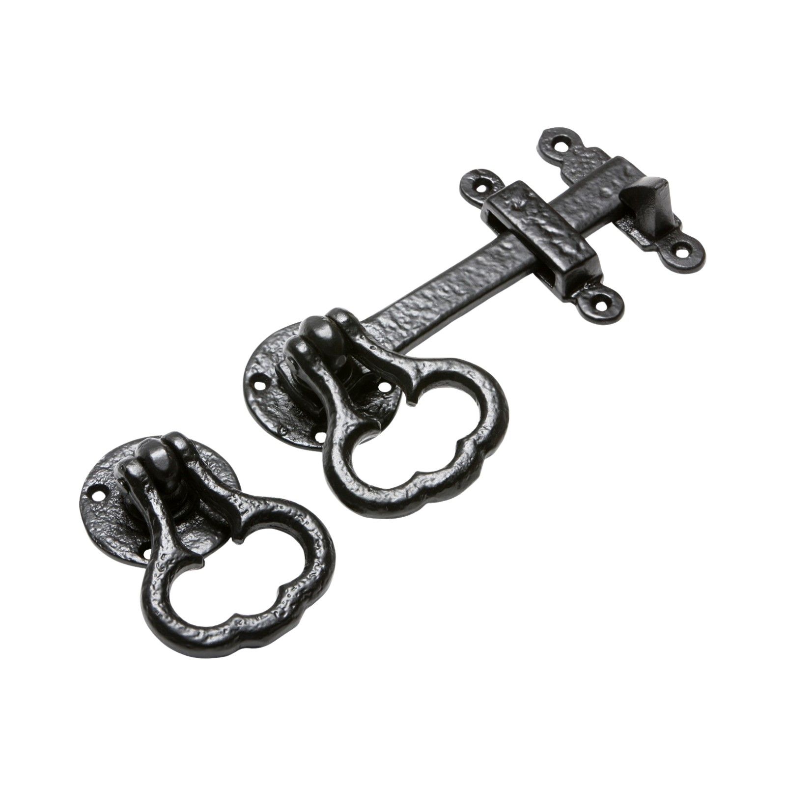 Black iron handcrafted latch with decorative handle | Latches
