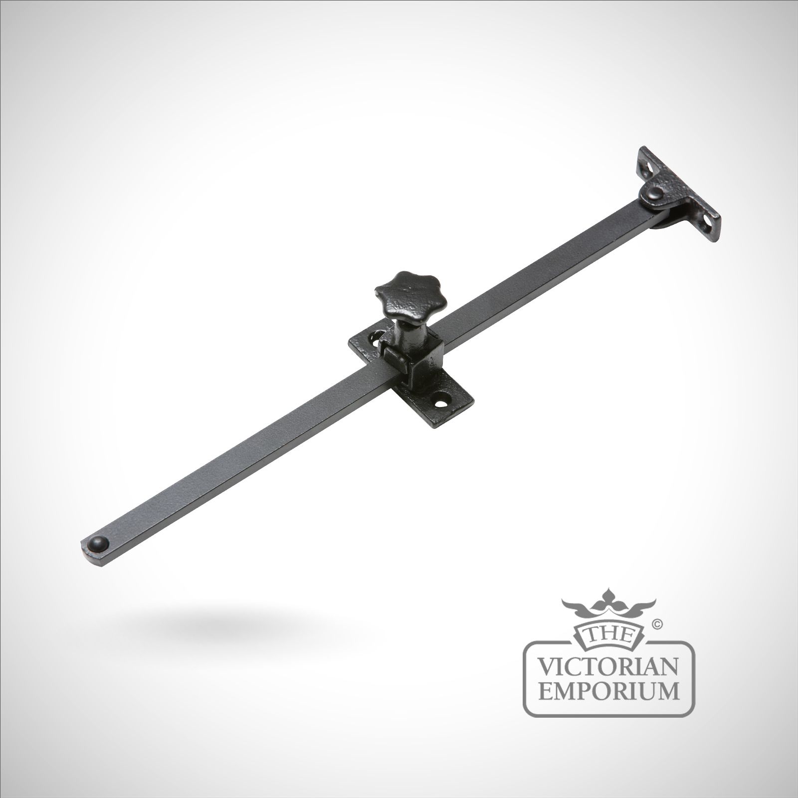 Black iron handcrafted straight casement stay | Stays