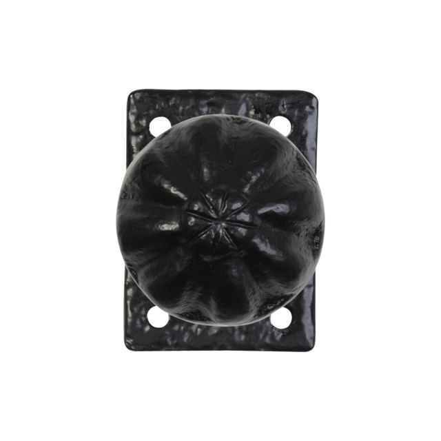 Black iron handcrafted door knob on rectangular plate