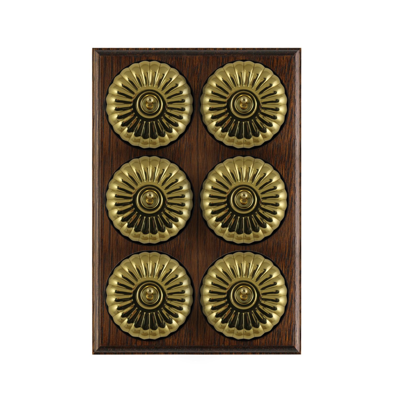 6 Gang Brass Period Light Switch - fluted in a choice of finishes