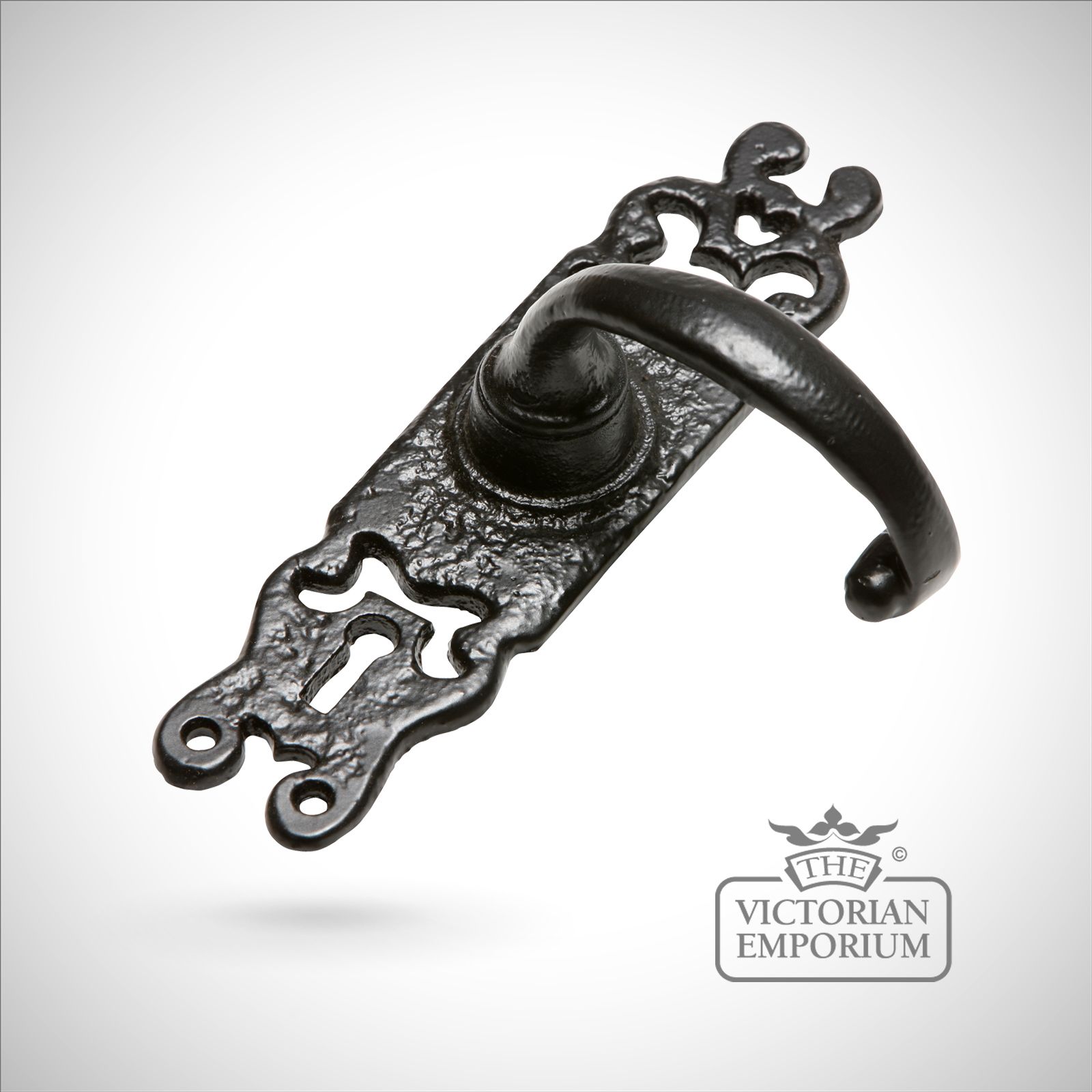 Black iron handcrafted ornate lever door handle - Style 1