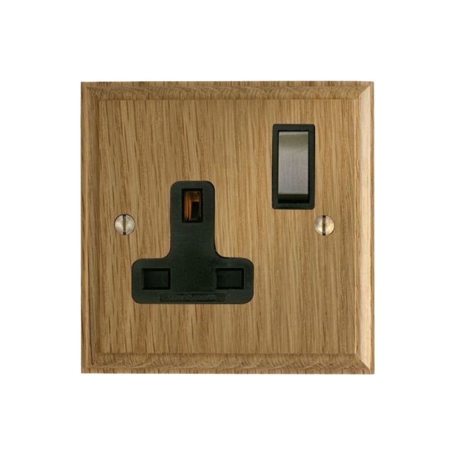 UK Single or Double plug socket on wooden backplate