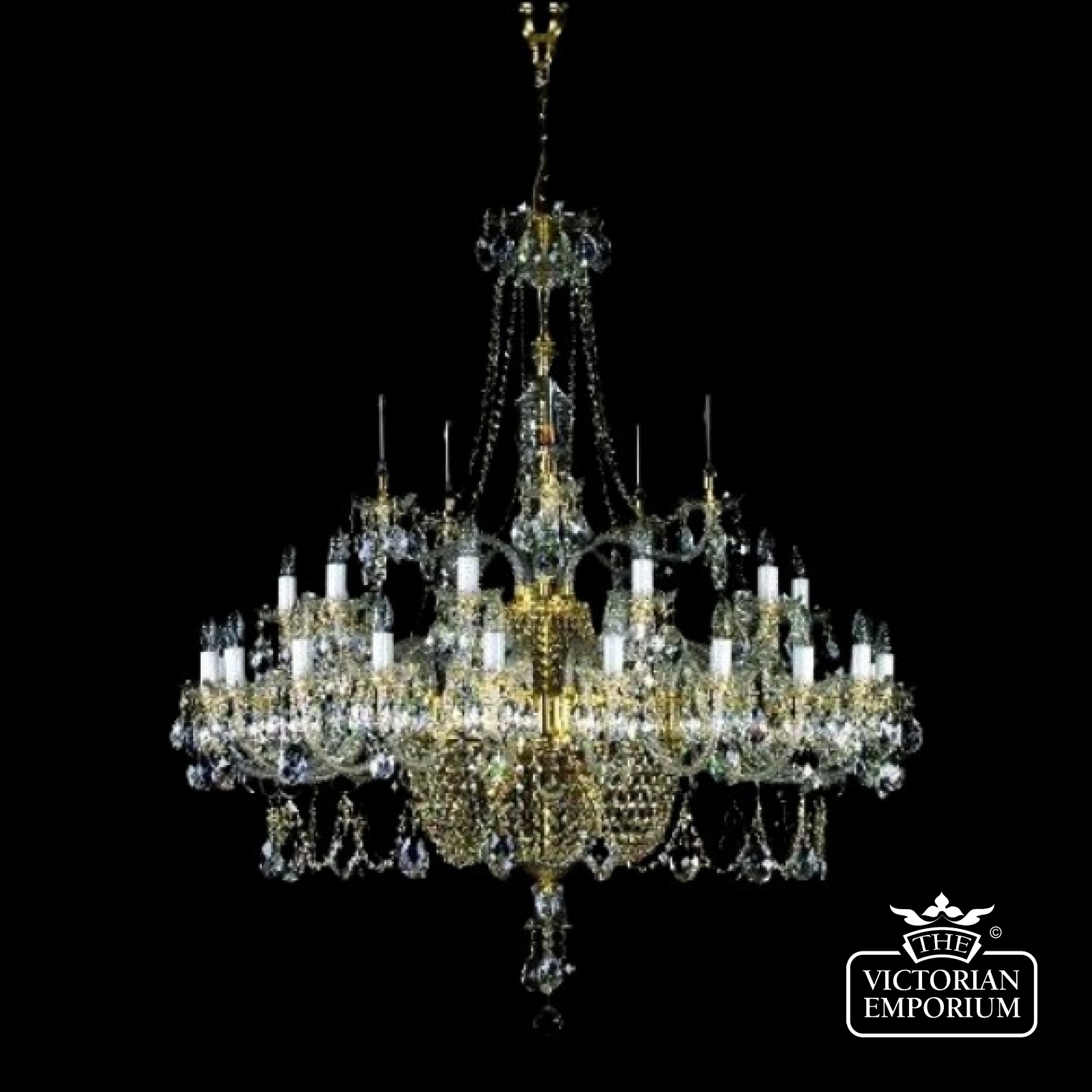Grand Statement Chandelier With Hand Cut Crystal Bobeches