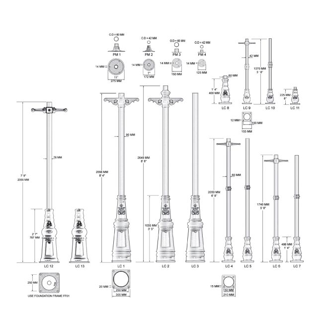 Globe outdoor lantern on cast iron lamp post in a choice of sizes